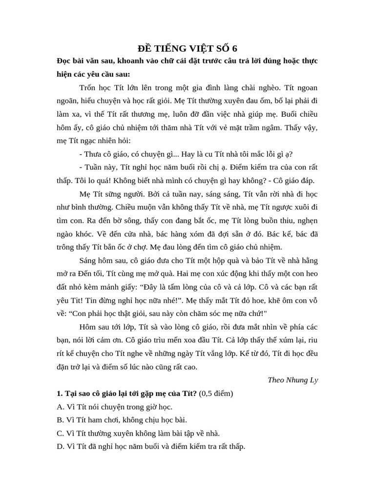 ĐỀ TV CK1 (6-10) | PDF