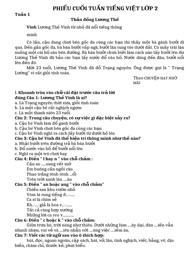 PHIẾU CUỐI TUẦN TV 2 - KNTT | PDF