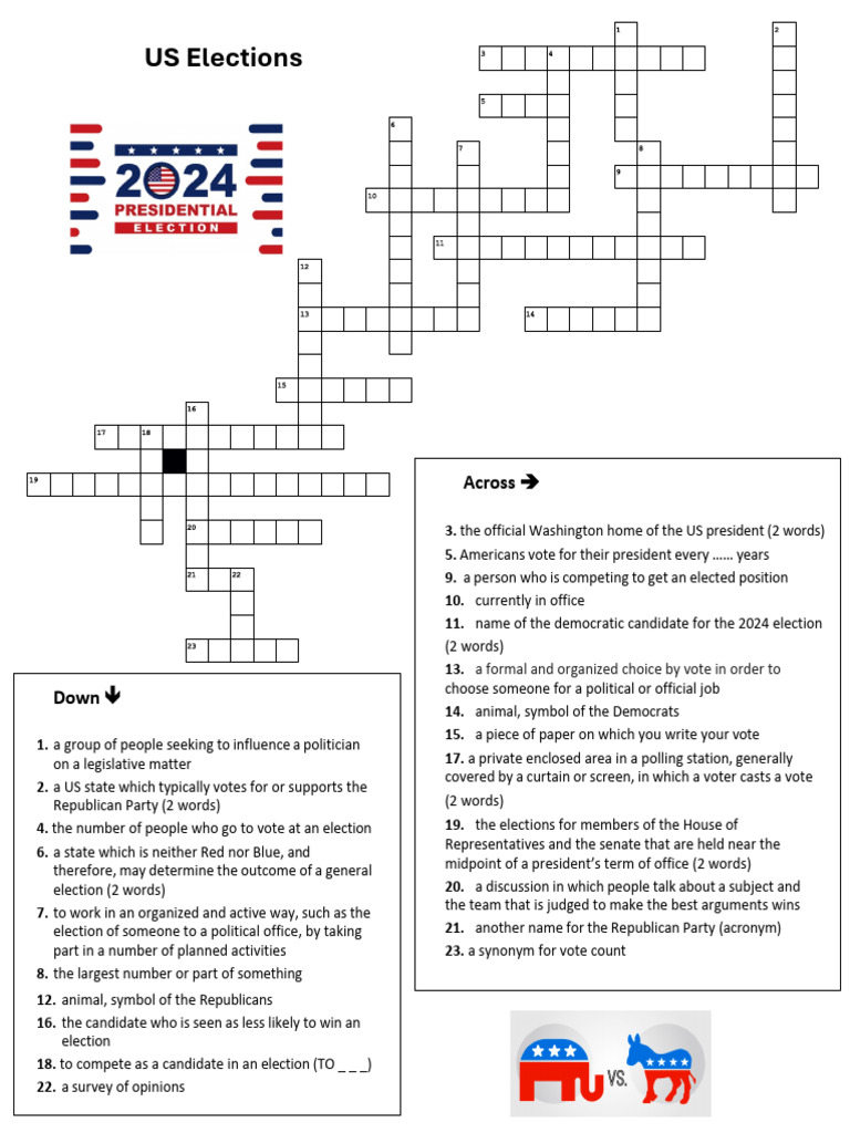 US Elections Crossword Puzzle Guide | PDF | Voting | Elections