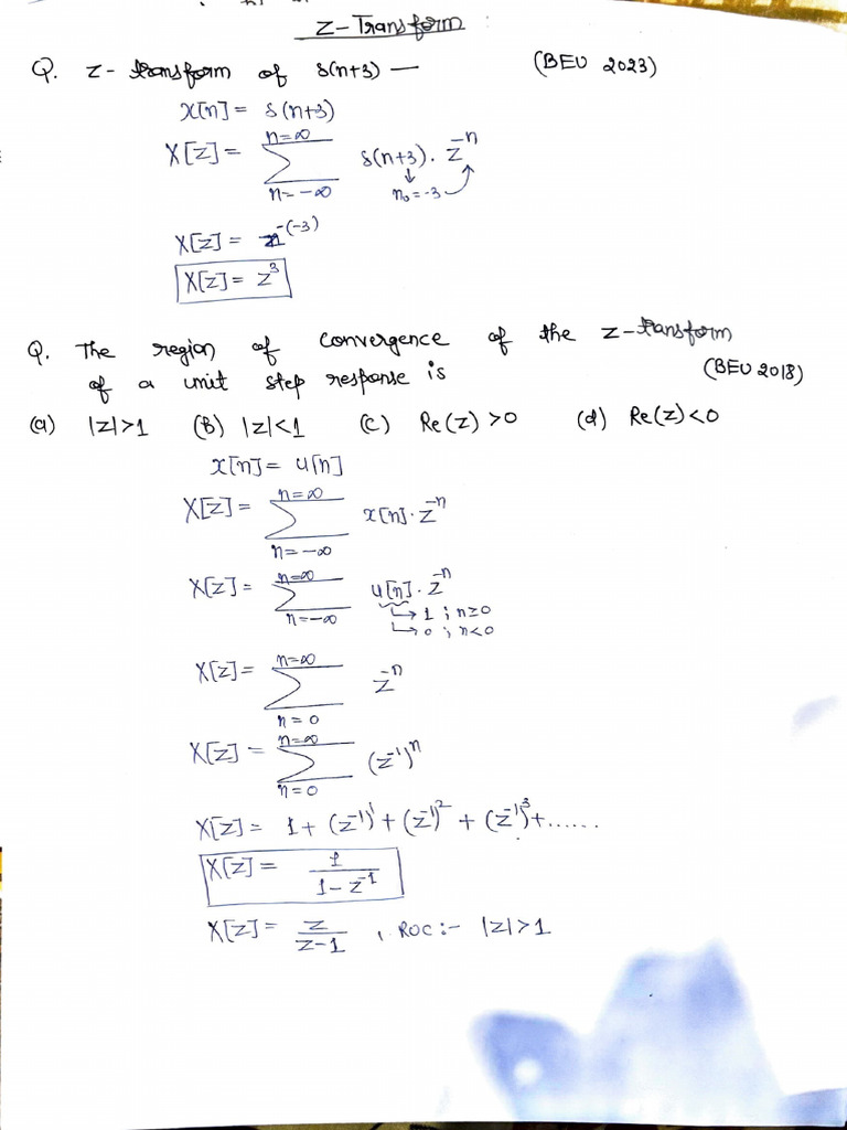 Z Transform - PYQ Handwritten Solution of Signal & System PDF | PDF