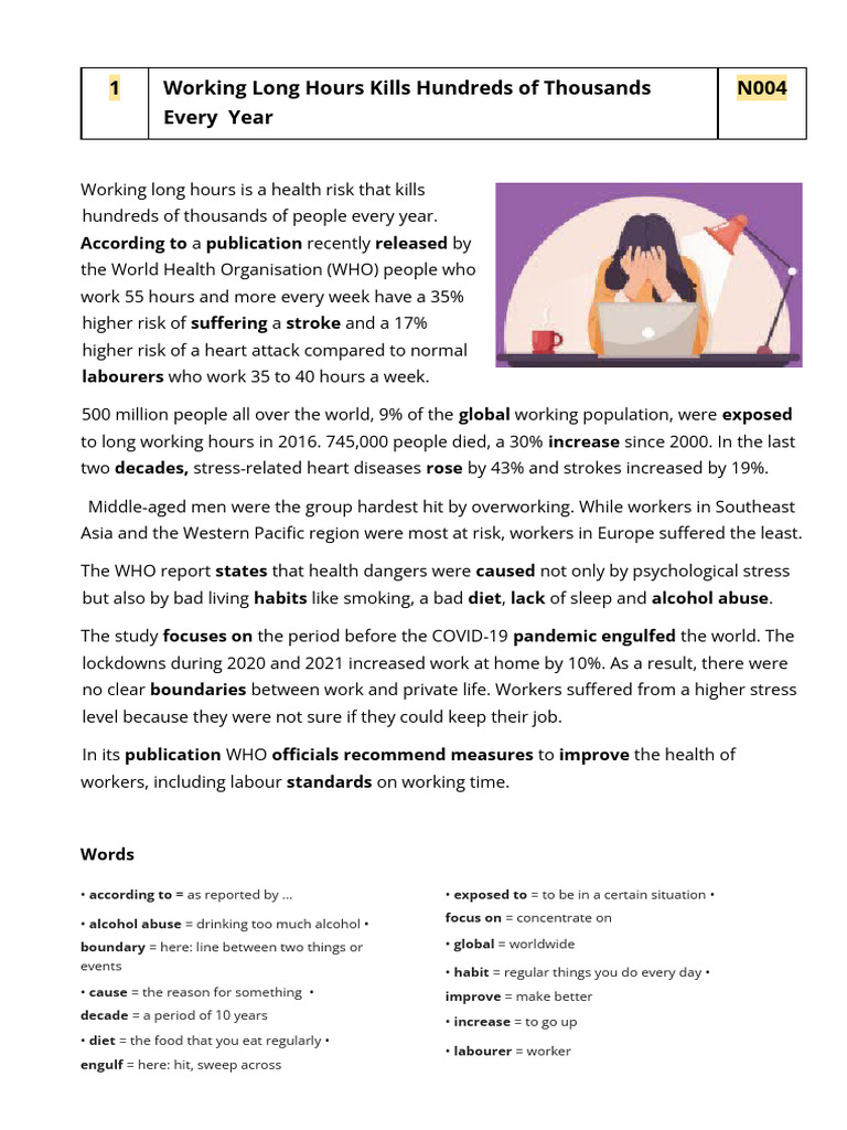 Long Working Hours Increase Health Risks | PDF | Stroke ...