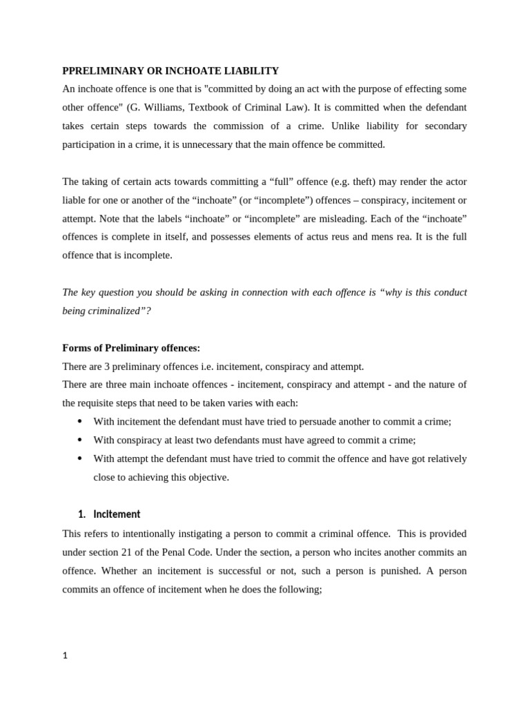Inchoate Offences Explained | PDF | Mens Rea | Acquittal