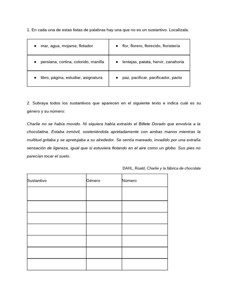 Identificación y Clasificación de Sustantivos | PDF