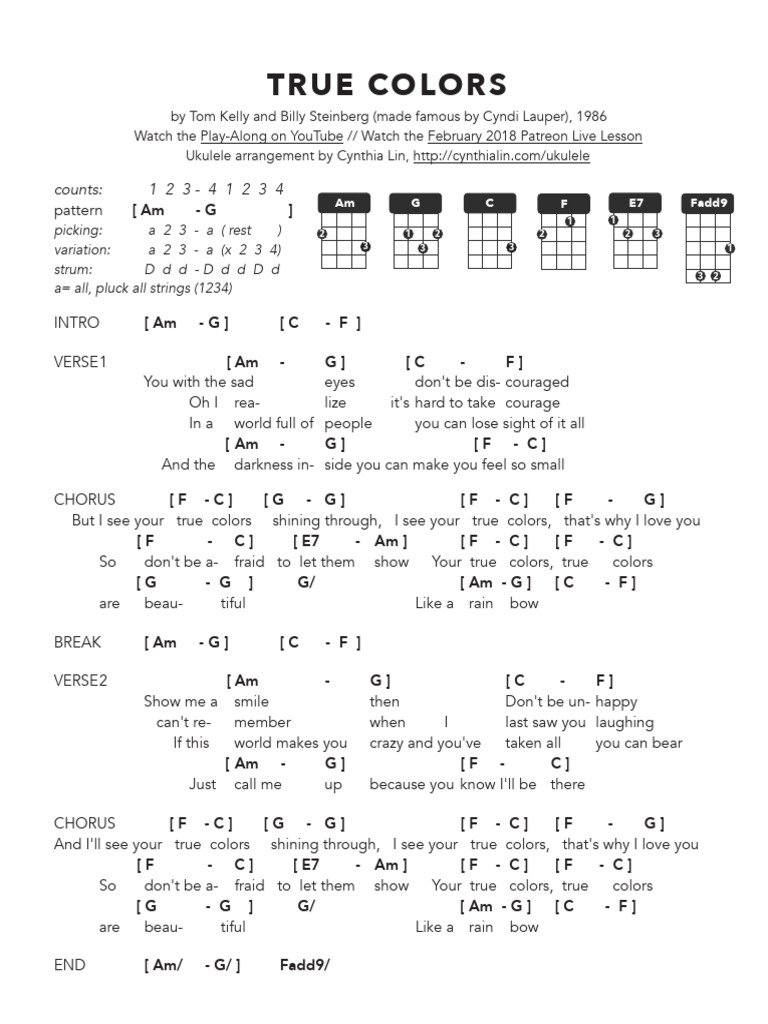 TRUE COLORS - Ukulele Chord Chart | PDF