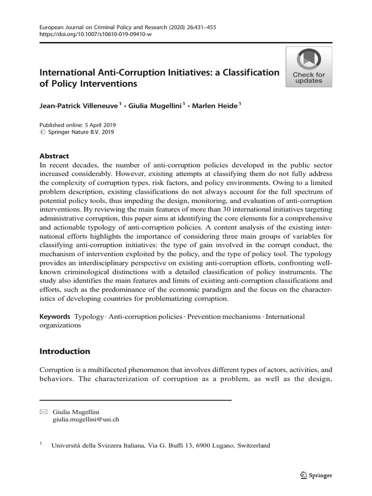 International Anti-Corruption Initiatives - A Classification | PDF ...