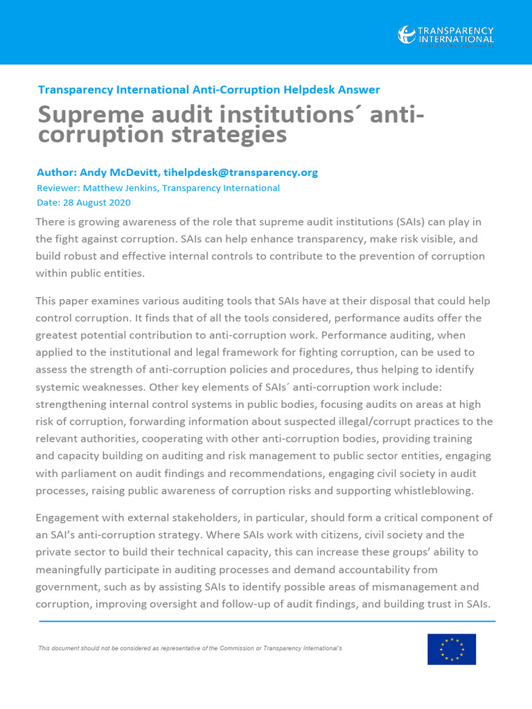 Supreme Audit Institutions AC Strategies - 2020 - PR | PDF | Audit | Corruption
