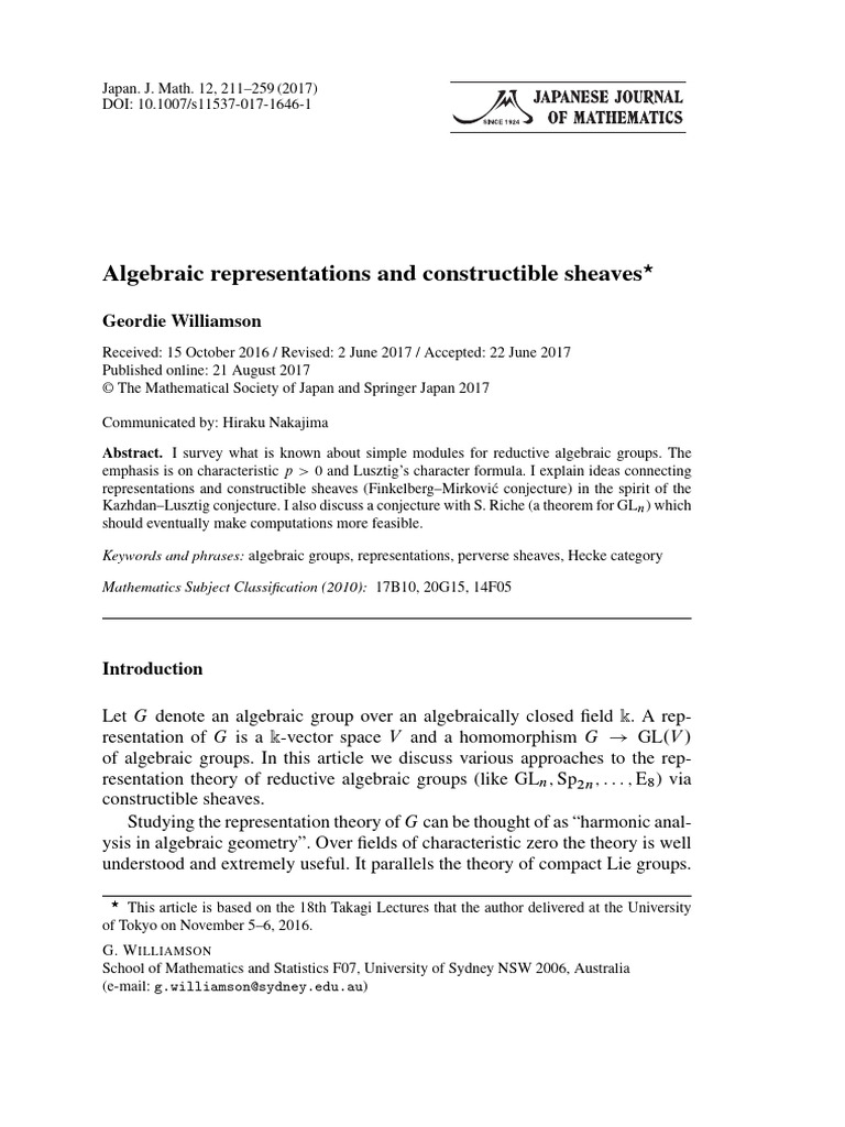 Algebraic Representations and Constructible Sheaves: Geordie Williamson ...