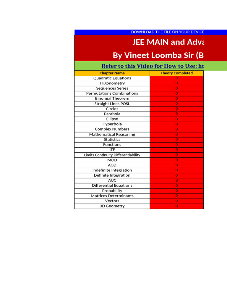 JEE Main & Advanced Study Tracker | PDF | Integral | Mathematical Physics