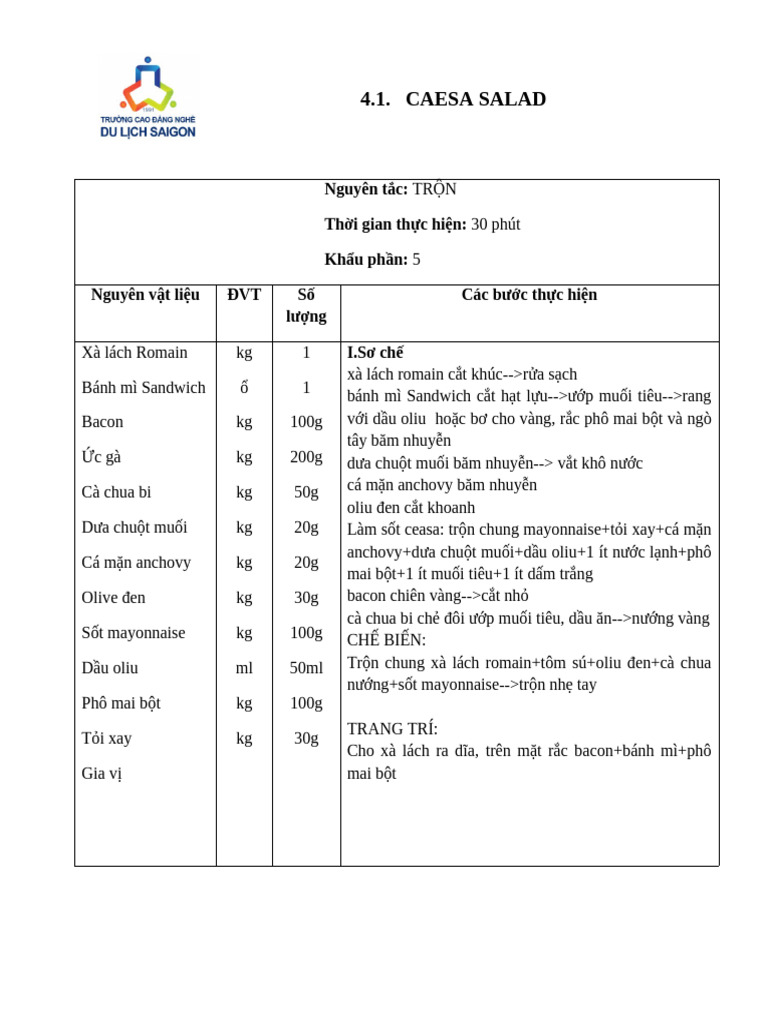 Buổi 4 (4.1 4.2 4.3 Chuyên Đề Các Loại Salad) | PDF