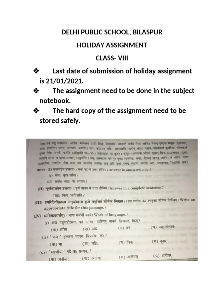 Subject Assignment of Class VIII | PDF