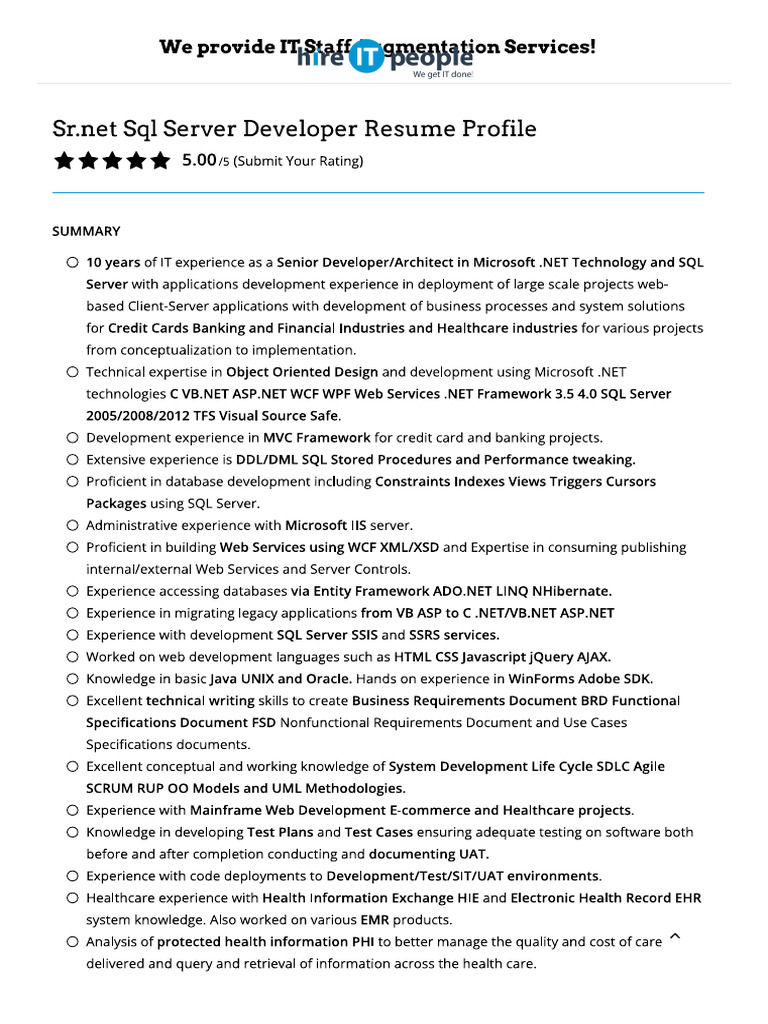 resume for .net developer | PDF