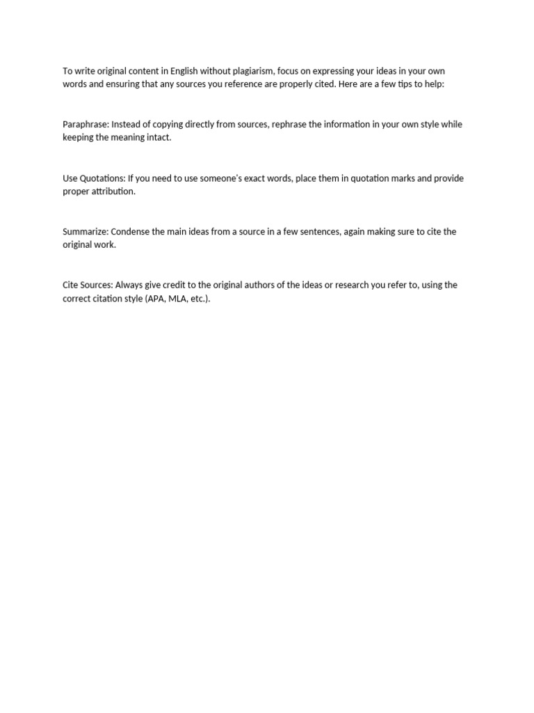 To Write Original Content in English Without Plagiarism | PDF
