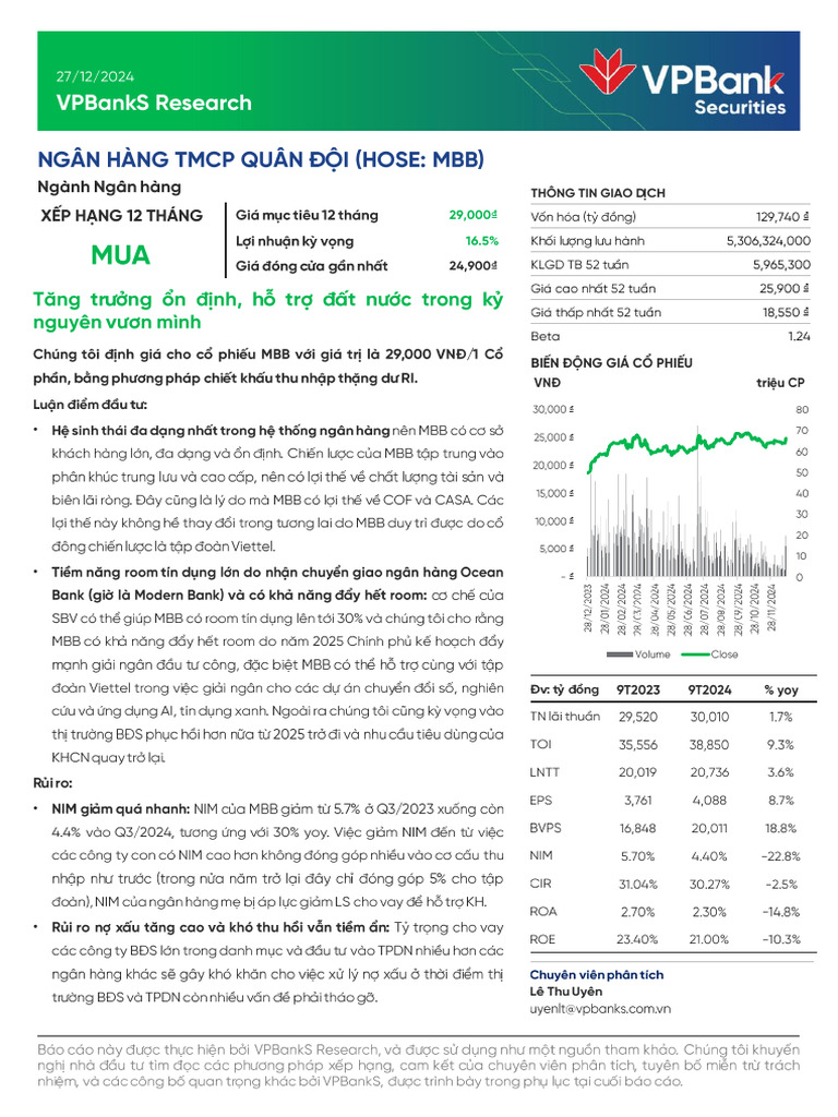 MBB Khuyen Nghi Mua Voi Gia Muc Tieu 29 000 Dong Co Phieu - 20250102135750 | PDF