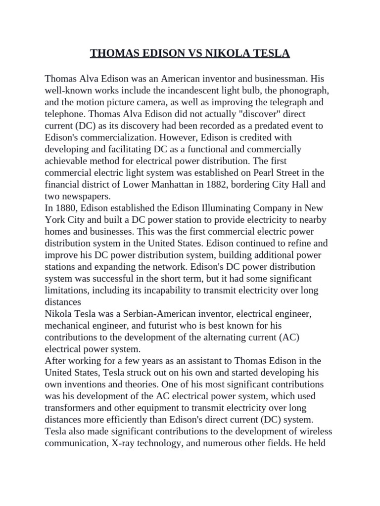 Thomas Edison VS Nikola Tesla | PDF | Thomas Edison | Nikola Tesla