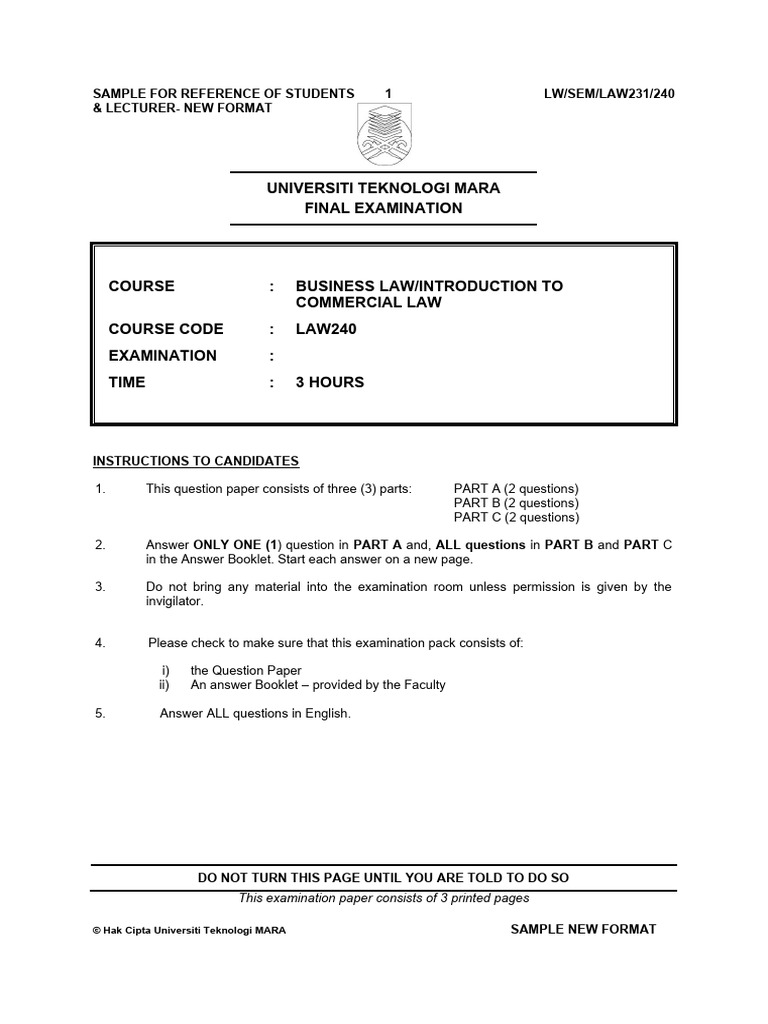 For Student - A - Example of Format 0f Final Exam Questions | PDF