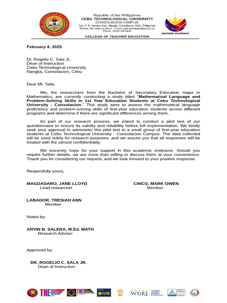 Pilot Testing Approval Request Letter | PDF | Validity (Statistics ...