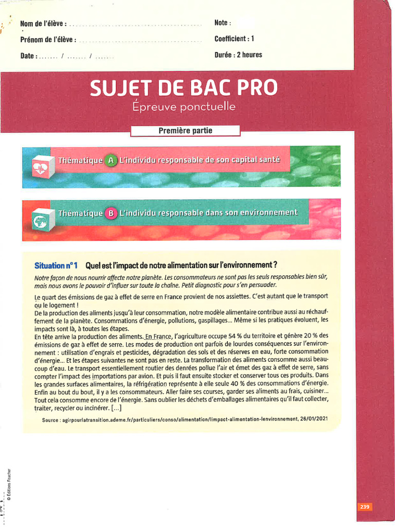 Sujet Barc Pro PSE | PDF