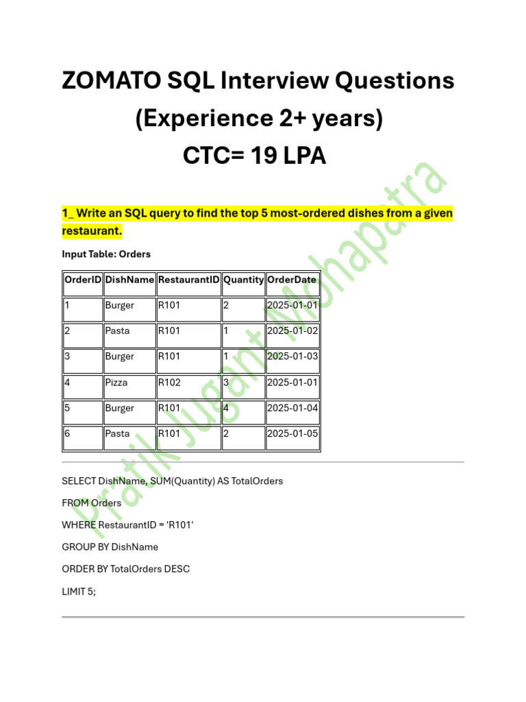 Zomato Interview Questions | PDF | Database Index | Computer Data