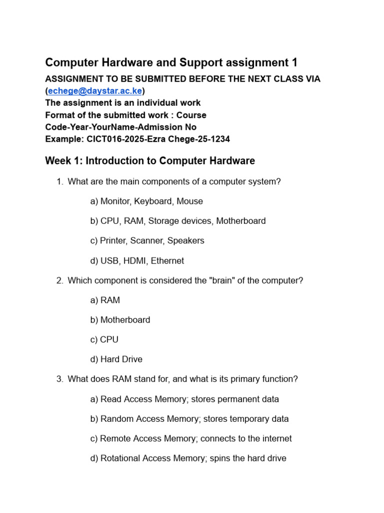 Computer Hardware and Software Support Assignment 1 | PDF | Solid State Drive | Computer Hardware