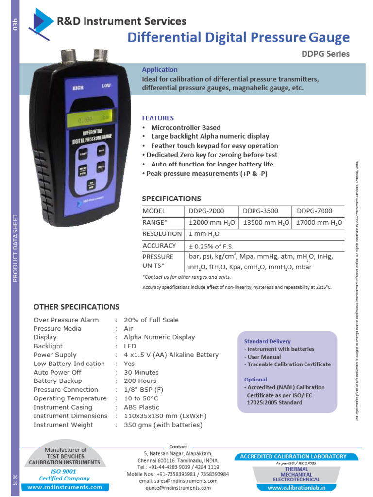 Differential Digital Pressure Gauge DDPG Series | PDF | Pressure ...