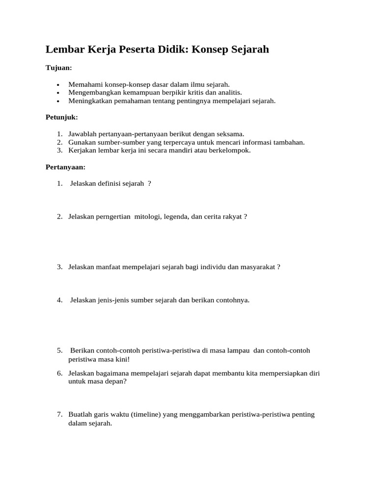 Konsep Dasar Sejarah: Lembar Kerja | PDF