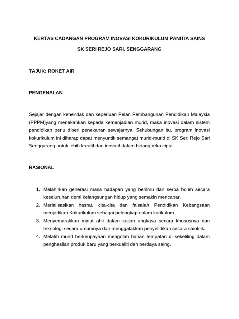 Kertas Cadangan Inovasi Roket | PDF