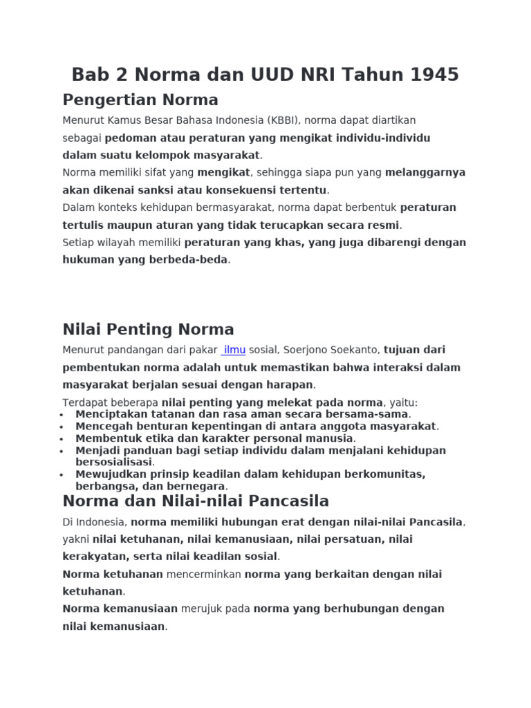 Bab 2 Norma Dan UUD NRI Tahun 1945 PPKN kls7 | PDF