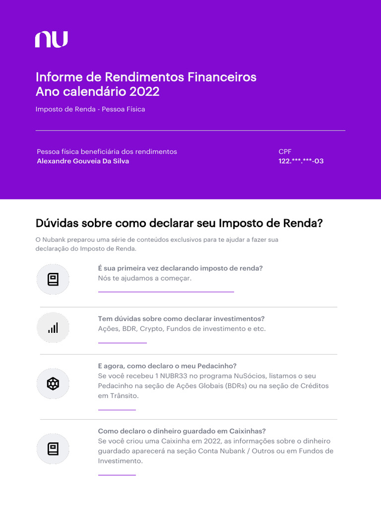 Informe de Rendimentos 2022 | PDF | Empréstimos | Imposto de Renda