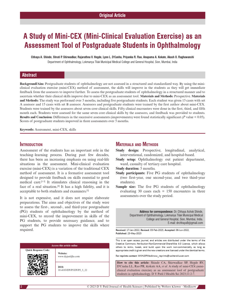 A Study of Mini Cex Mini Clinical Evaluation.2 | PDF | Educational Assessment | Cognition