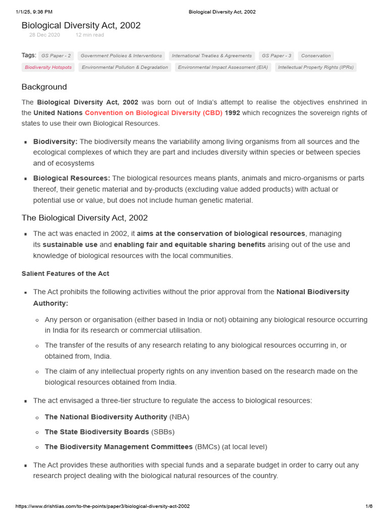 3.2 Biological Diversity Act, 2002 - Module 5 | PDF | Biodiversity ...