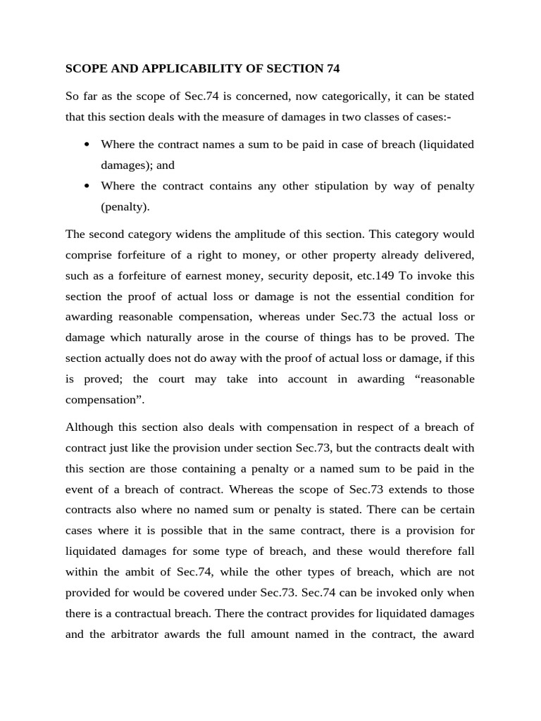 Understanding Section 74 Of Contract Act Pdf Damages Breach Of