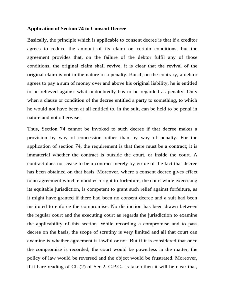 Application of Section 74 to Consent Decree | PDF | Public Law | Common Law