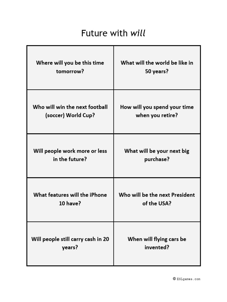 Future Questions for ESL Conversations | PDF