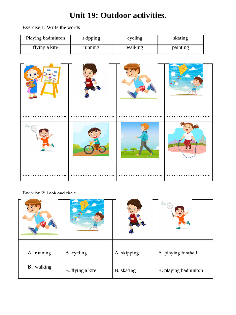 Outdoor Activities Exercises for Kids | PDF
