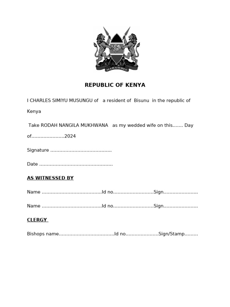 Marriage Certificate Template Kenya | PDF