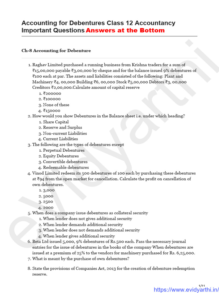 Class 12 Accountancy Chapter 8 Important Questions | PDF | Equity ...