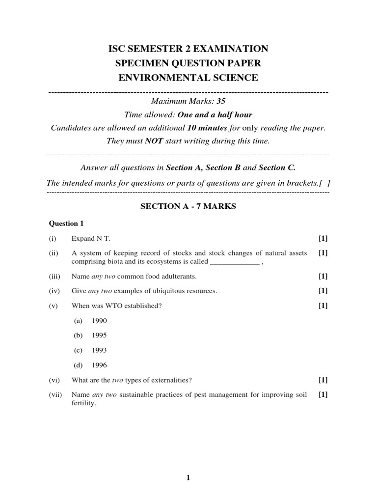 Environmental Science Exam Paper Guide | PDF | Economics | Natural Environment