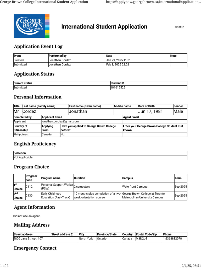 George Brown College Application | PDF | Payments