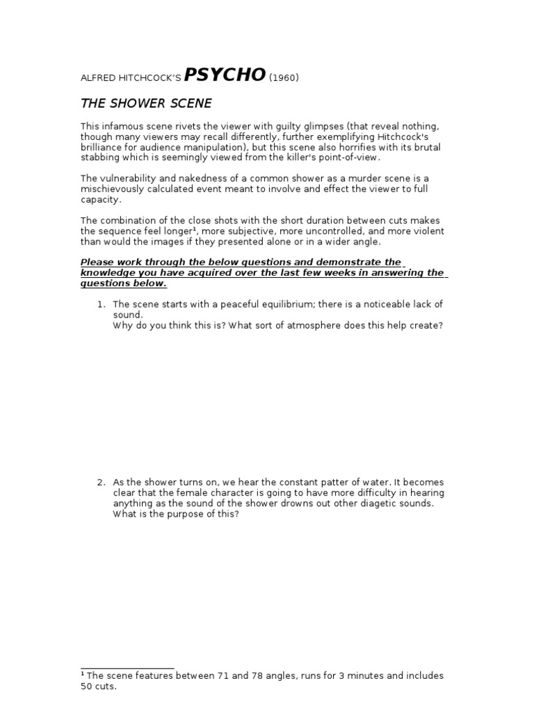 Psycho Shower Scene | PDF | Alfred Hitchcock | Leisure