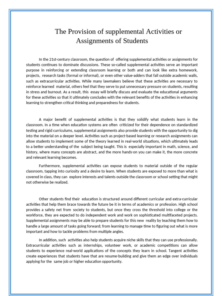 Benefits of Supplemental Activities | PDF | Learning | Homework