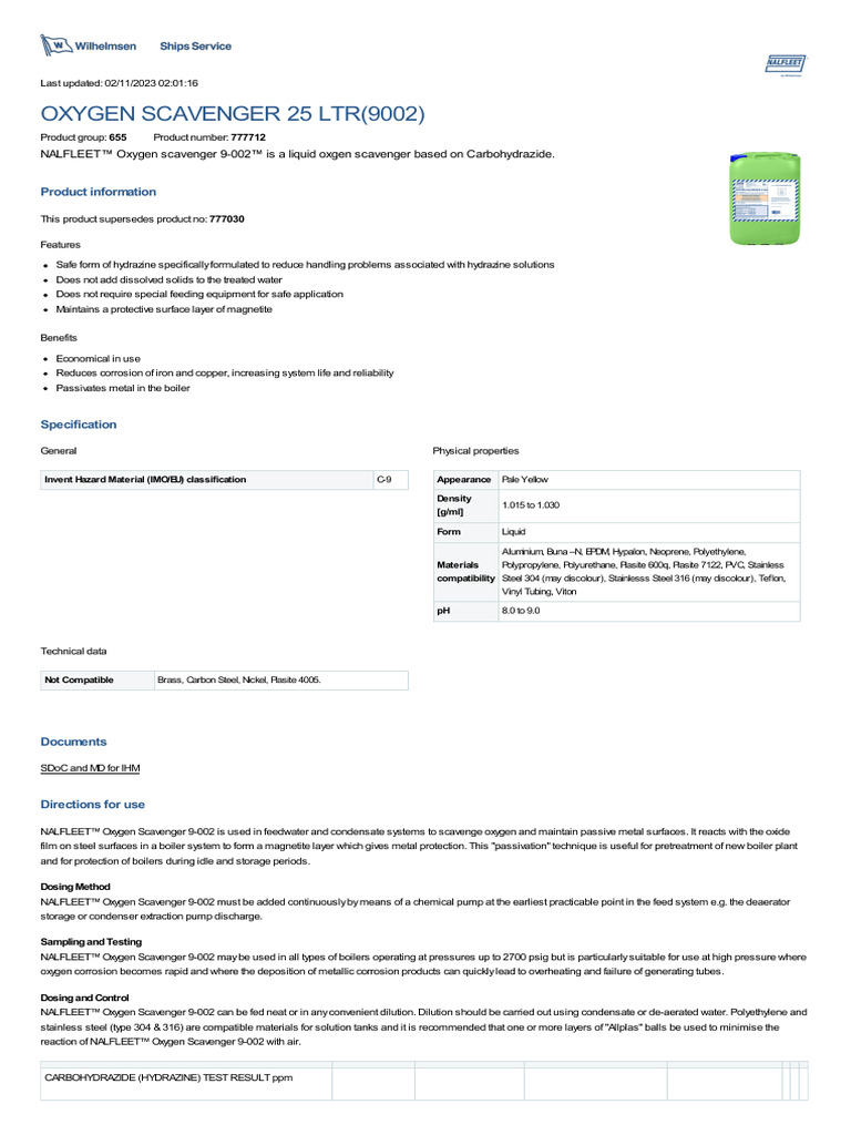NALFLEET™ Oxygen Scavenger 9-002 Guide | PDF | Industrial Processes ...