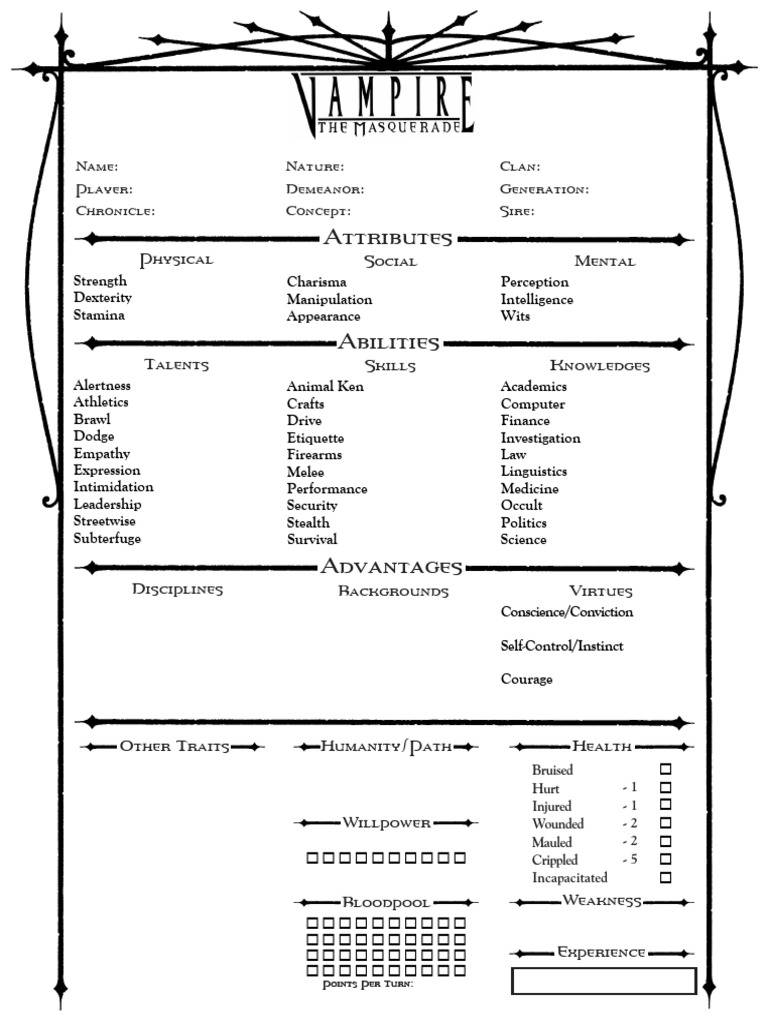 Comprehensive Character Sheet Template | PDF | Role Playing Games