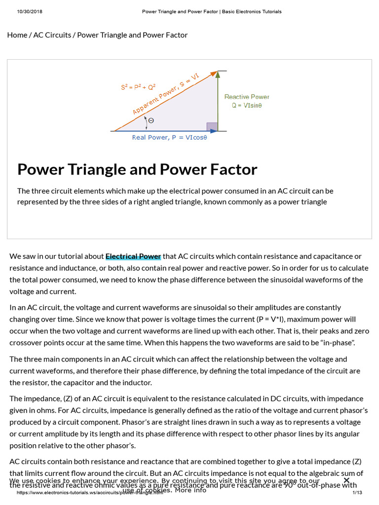 Power Triangle and Power Factor - Basic Electronics Tutorials | PDF ...