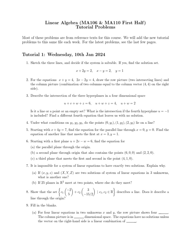MA110 - Tutorial Problems | PDF | Eigenvalues And Eigenvectors | Matrix (Mathematics)