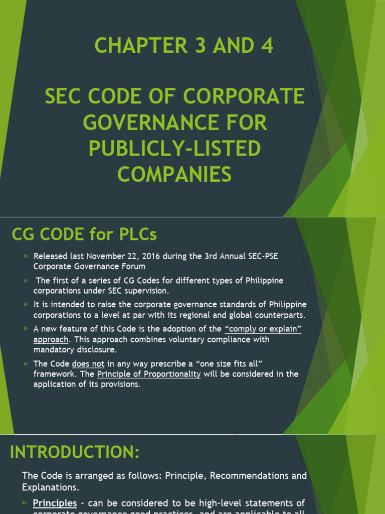 SEC Corporate Governance Code Overview | PDF | Internal Control ...