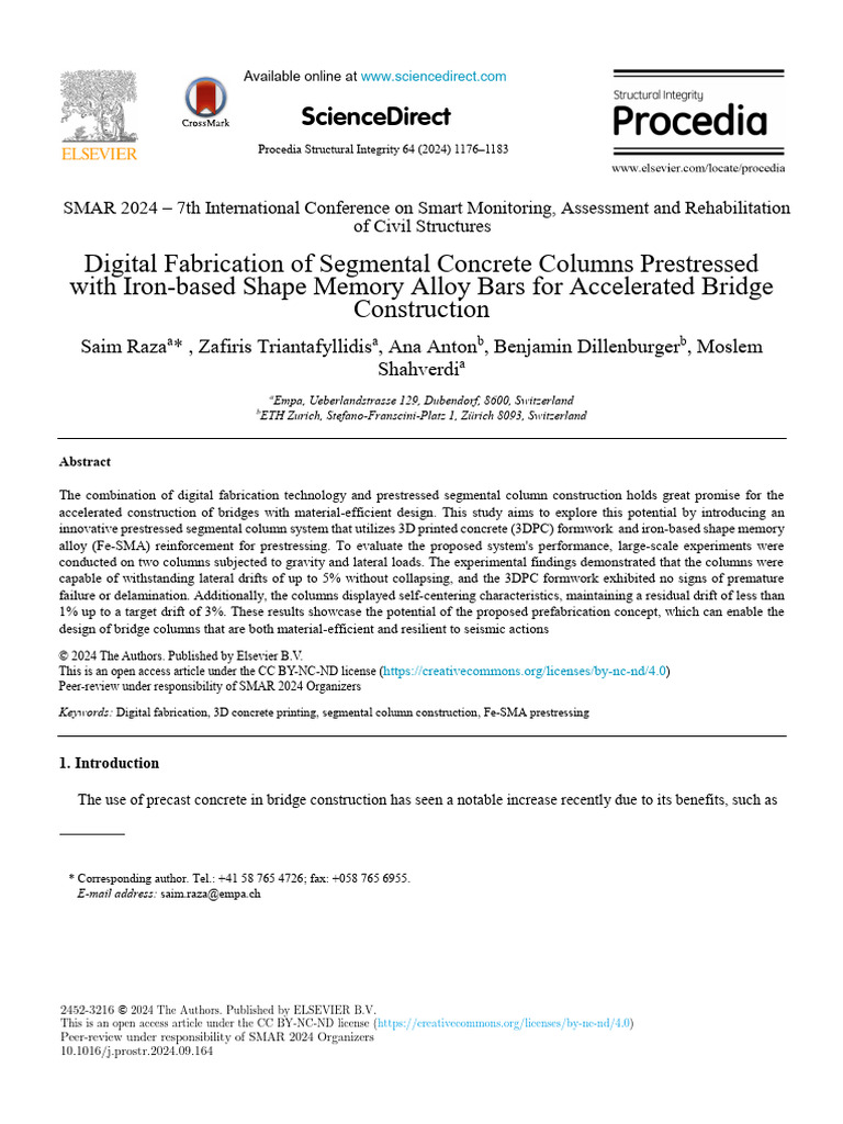 Digital Fabrication of Segmental Concrete Columns Prestressed With Iron ...