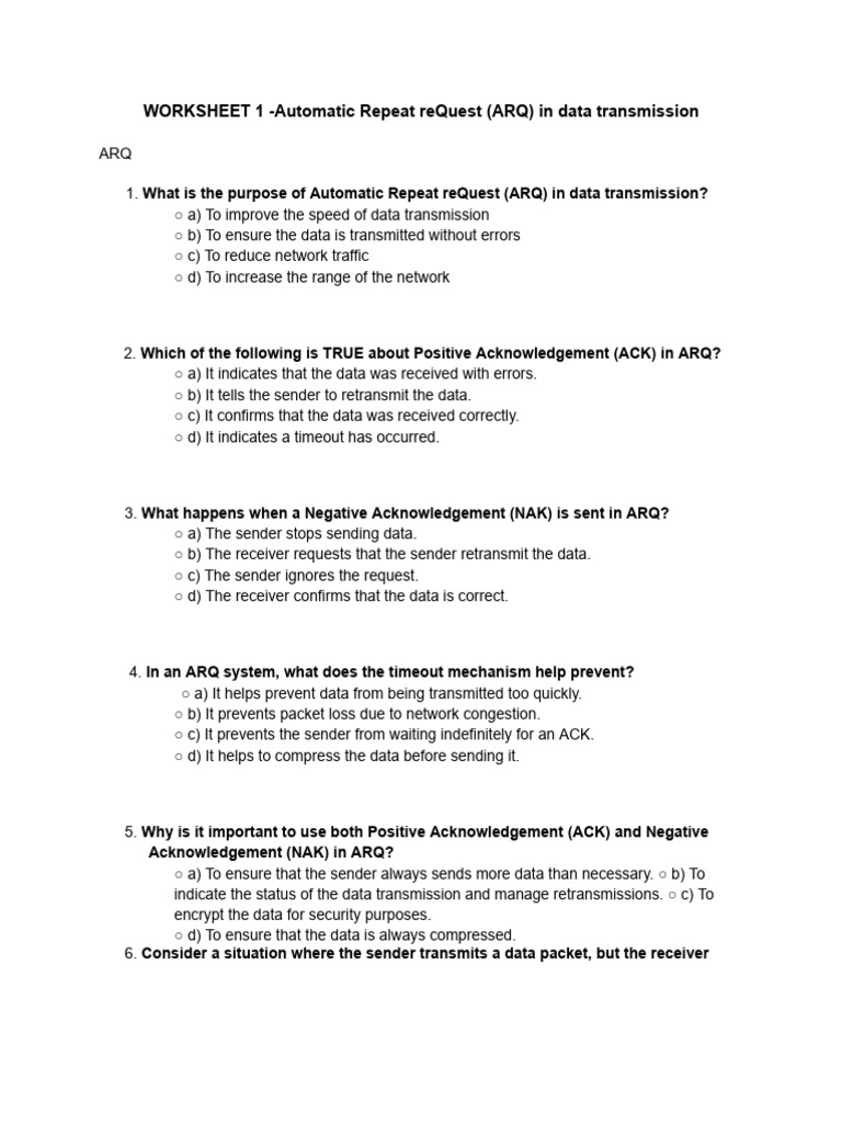 WORKSHEET 1-ARQ | PDF | Transmission Control Protocol | Network ...
