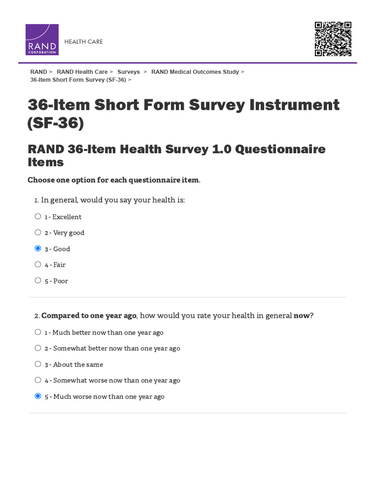 36-Item Short Form Survey Instrument (SF-36) AA 24-7-20 | PDF ...