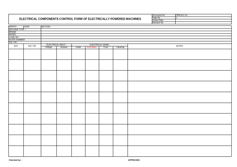 FRM - Elc.01 Electrically Powered Machine Contol Form | PDF