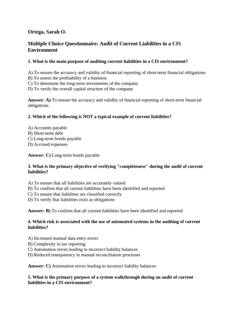 Multiple Choice Questionnaire CIS | PDF | Audit | Internal Control